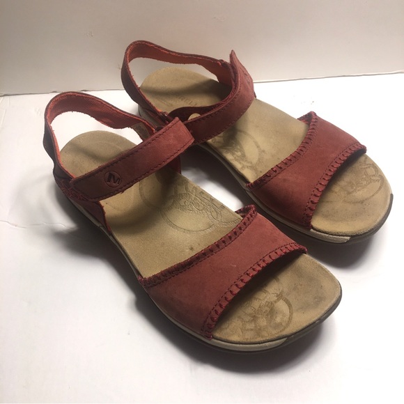 Merrell | Shoes | Merrell Womens Size 8 Port Red Leather Open Toe Hook ...